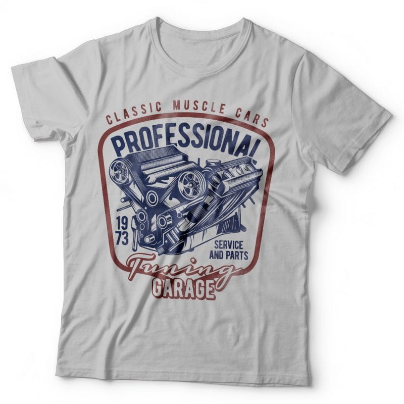 Professional tuning garage. Vector t-shirt design